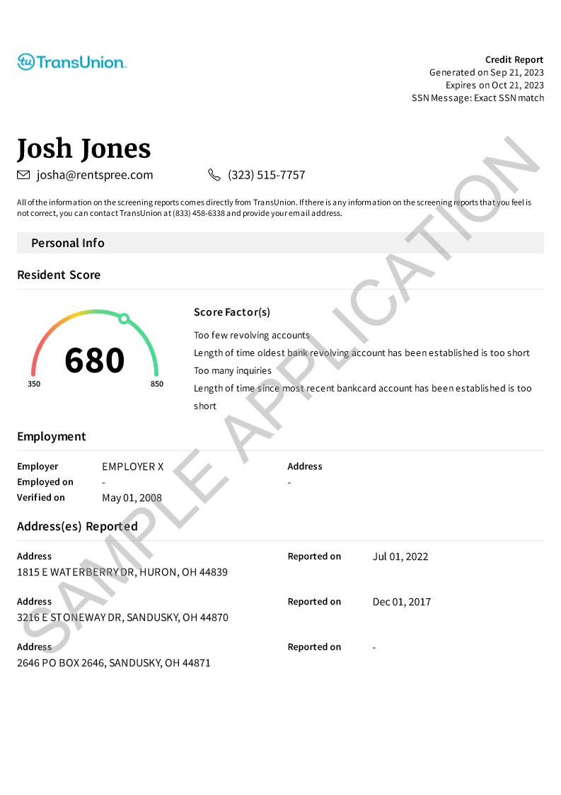 Sample Document: TransUnion Screening Reports