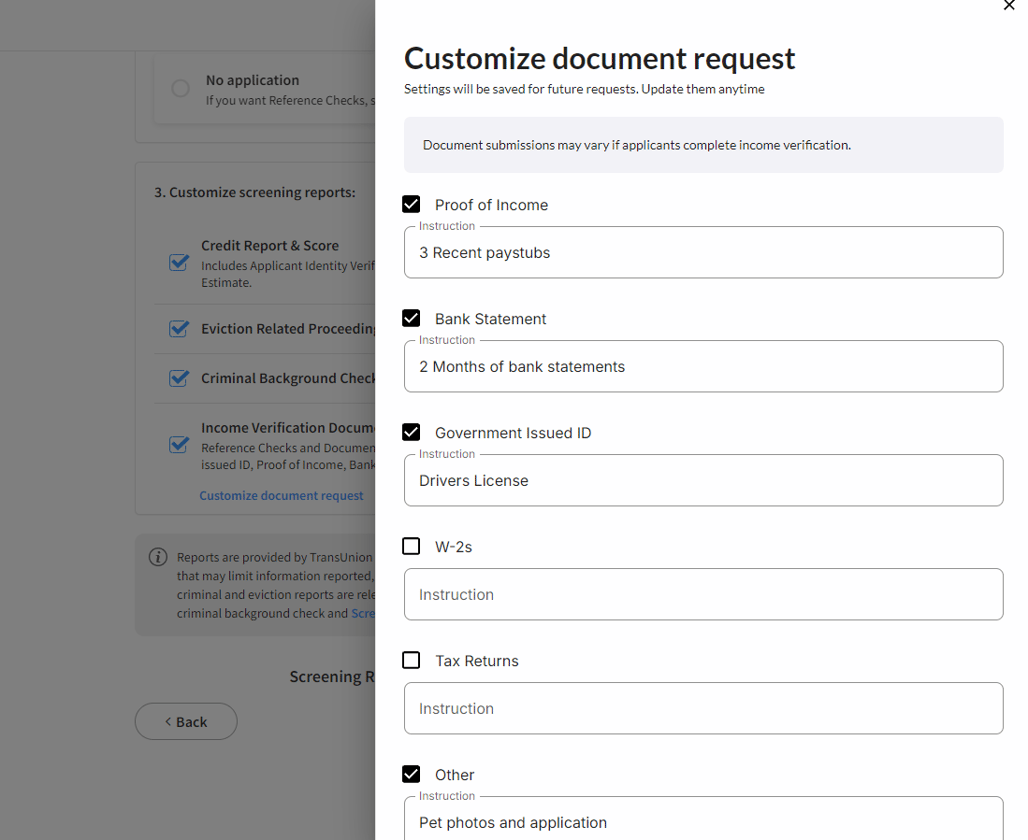 [Tenant Screening] Document Selection for Income Verification Documents