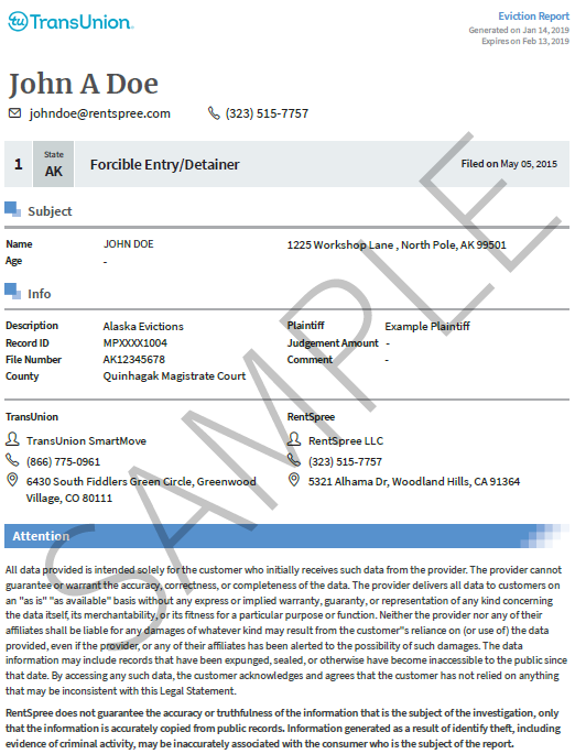 What's included in TransUnion's tenant screening reports?