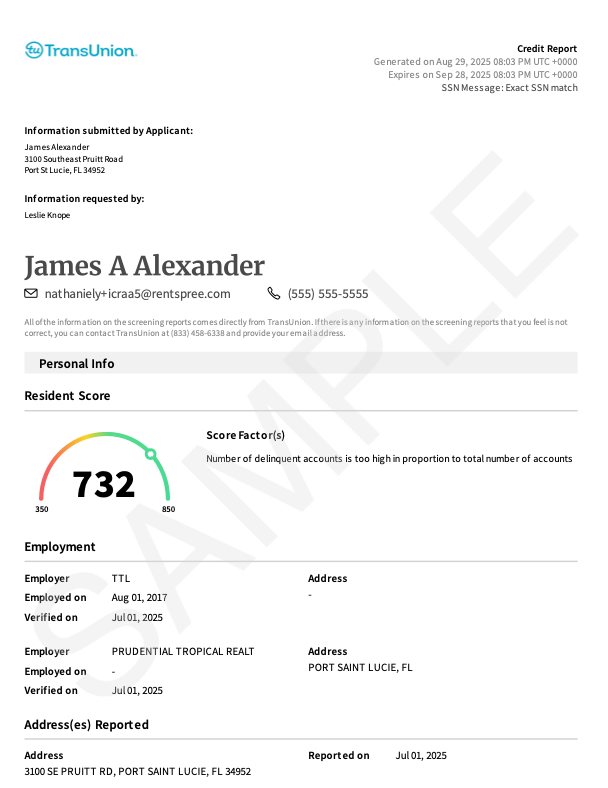 Sample Document: TransUnion Screening Reports