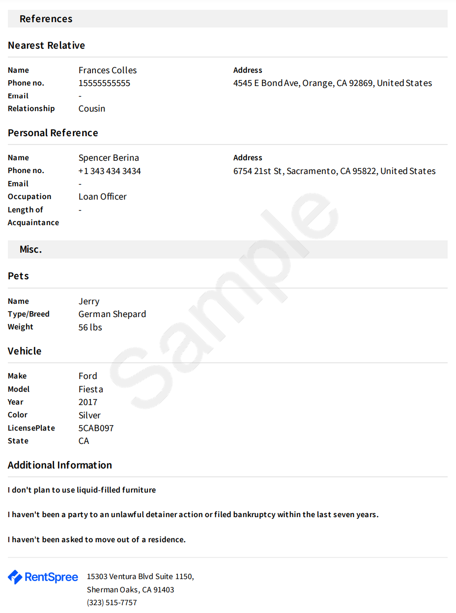Sample Document: A Completed RentSpree Application