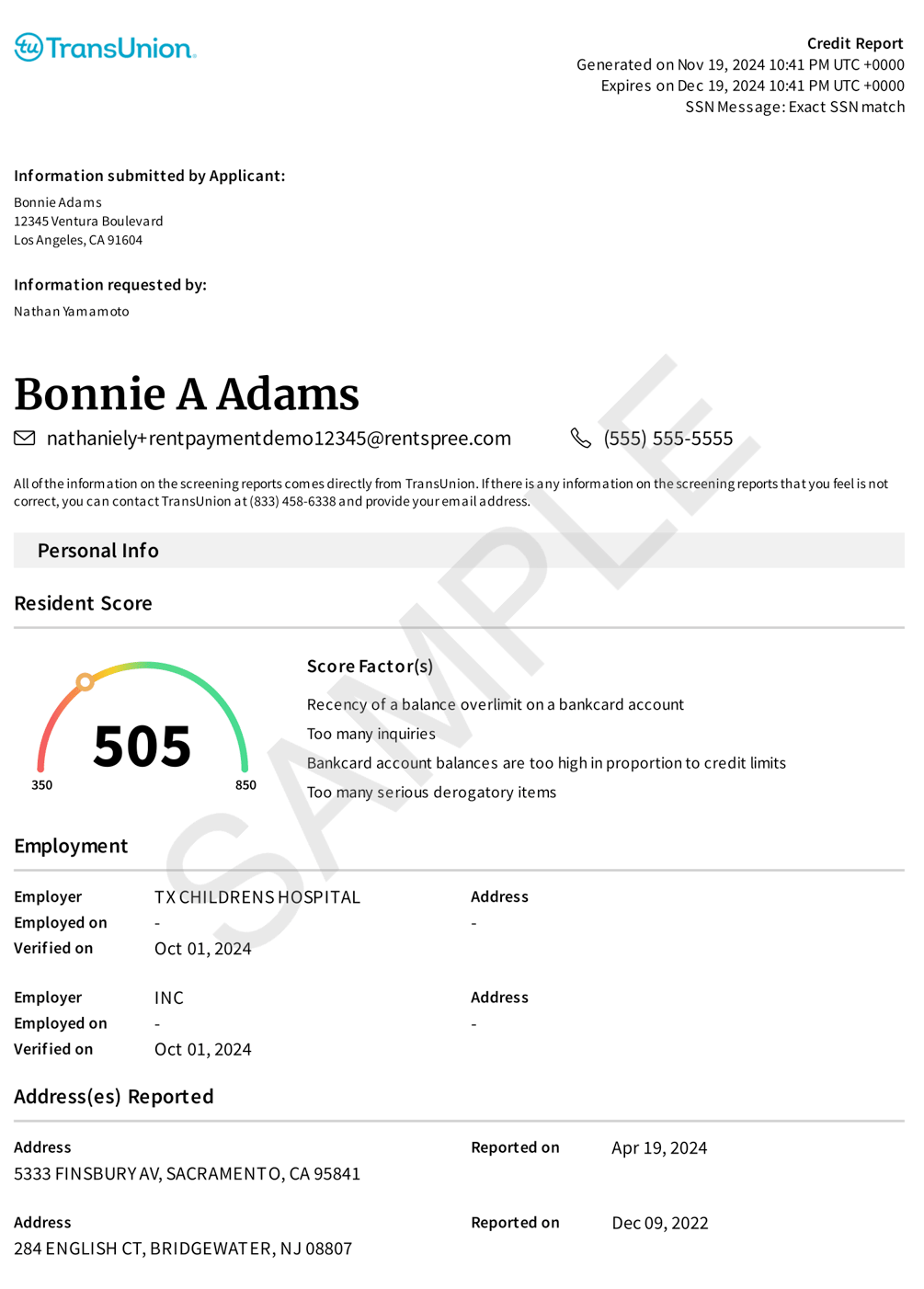 Sample Document: TransUnion Screening Reports