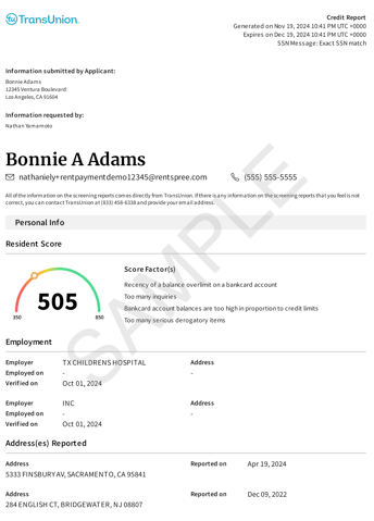 Sample Document: TransUnion Screening Reports