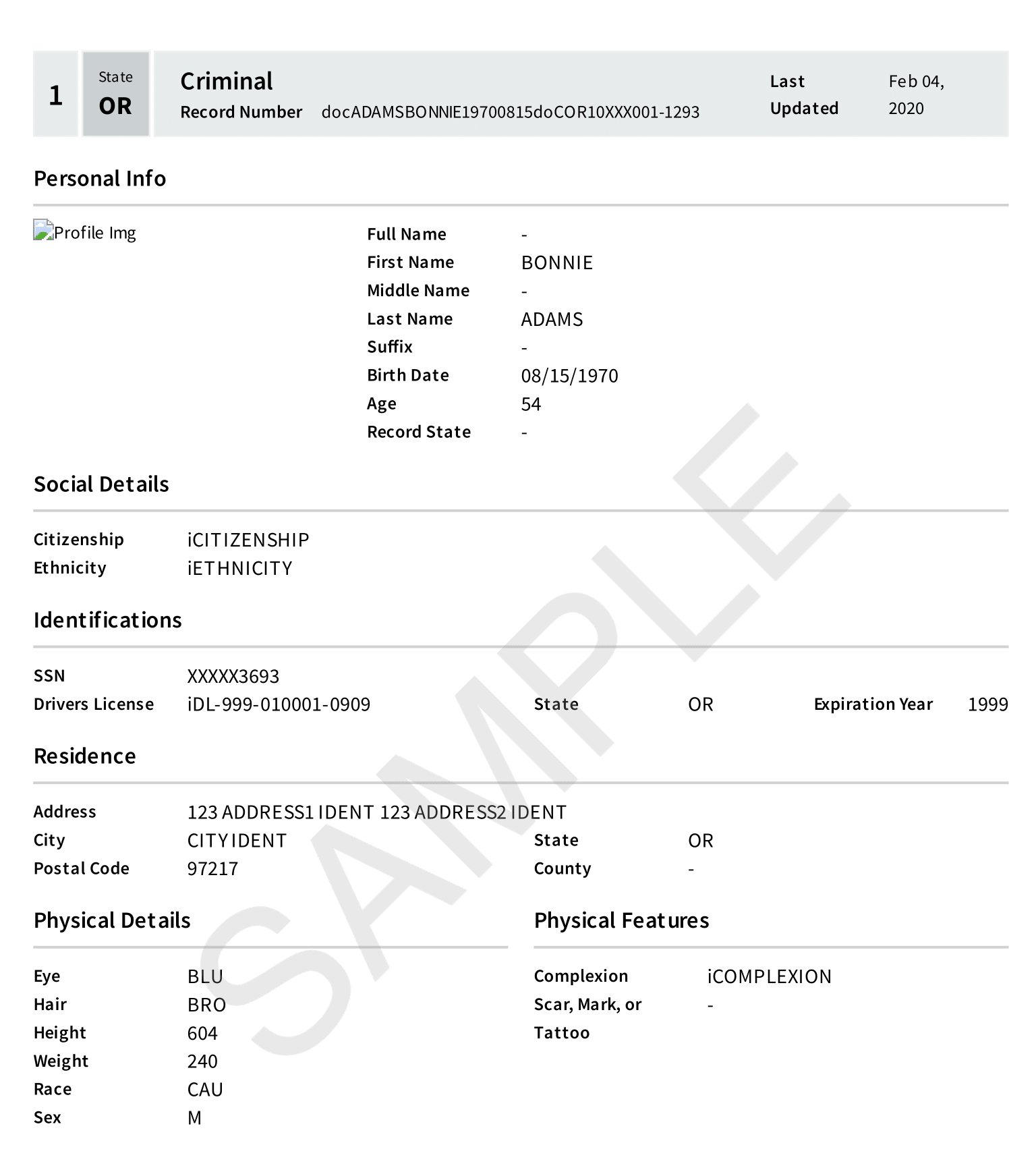 Sample Document: TransUnion Screening Reports