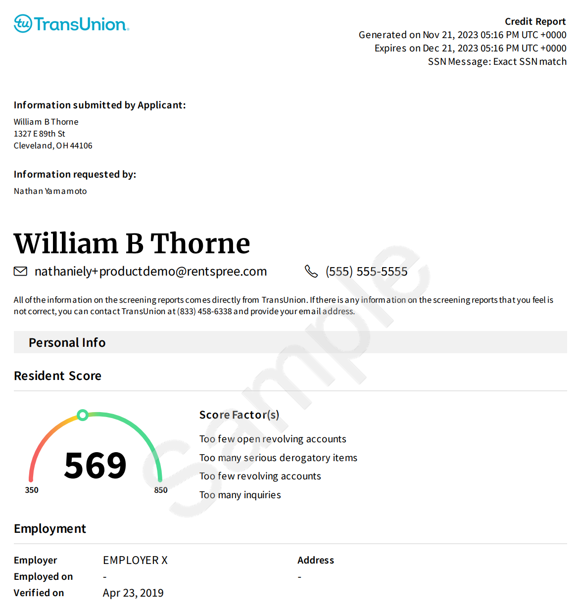 Sample Document: TransUnion Screening Reports