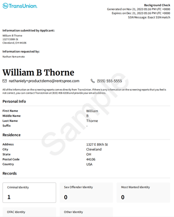 Sample Document: TransUnion Screening Reports
