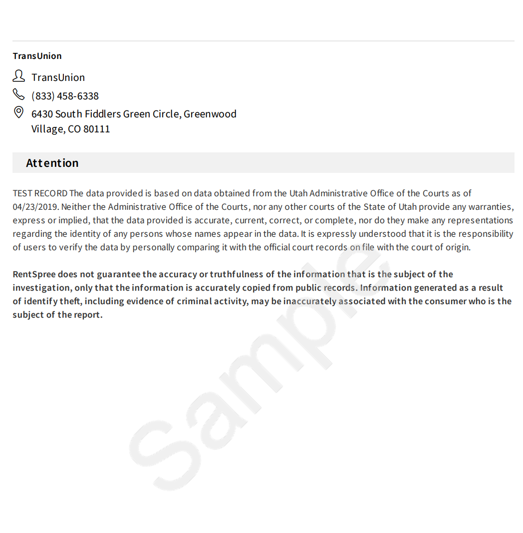 Sample Document: TransUnion Screening Reports