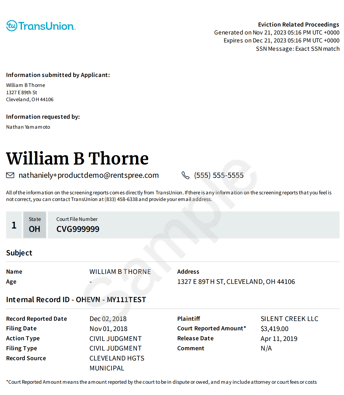 Sample Document: TransUnion Screening Reports