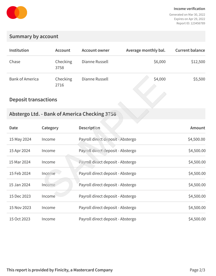 Sample Document: Income Verification Report