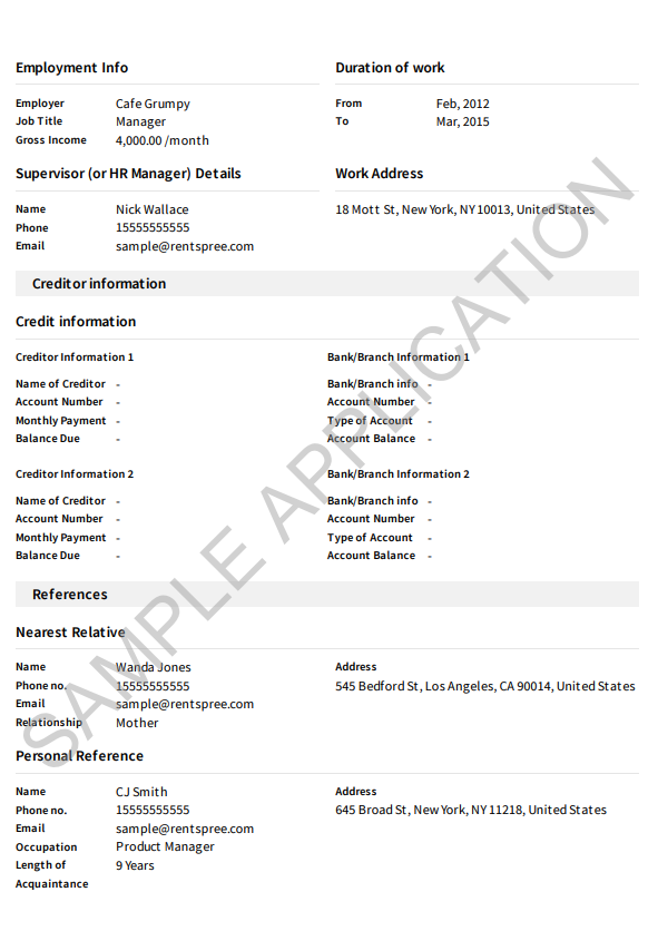 Sample Document: A Completed RentSpree Application